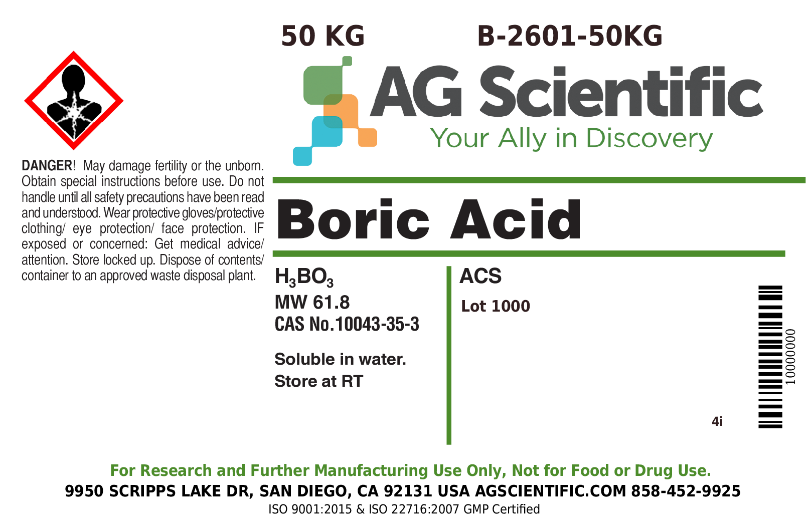 B-2601-50KG - Boric Acid, ACS Grade, 50 KG