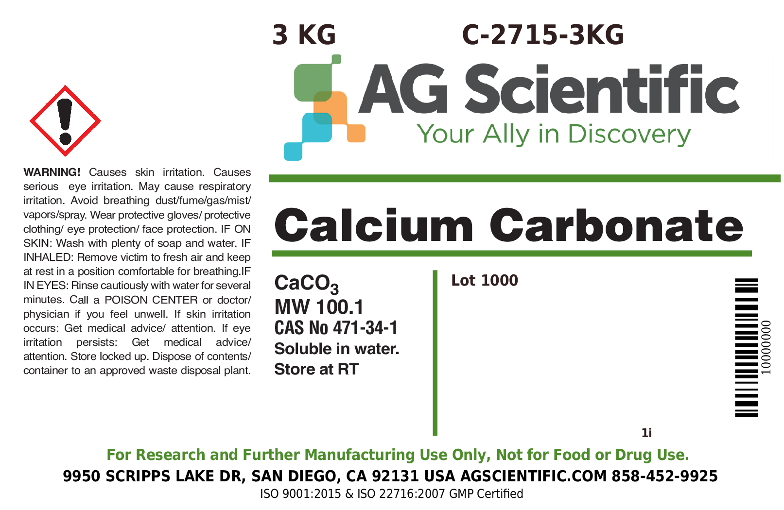 C-2715-3KG - Calcium Carbonate, 3 KG